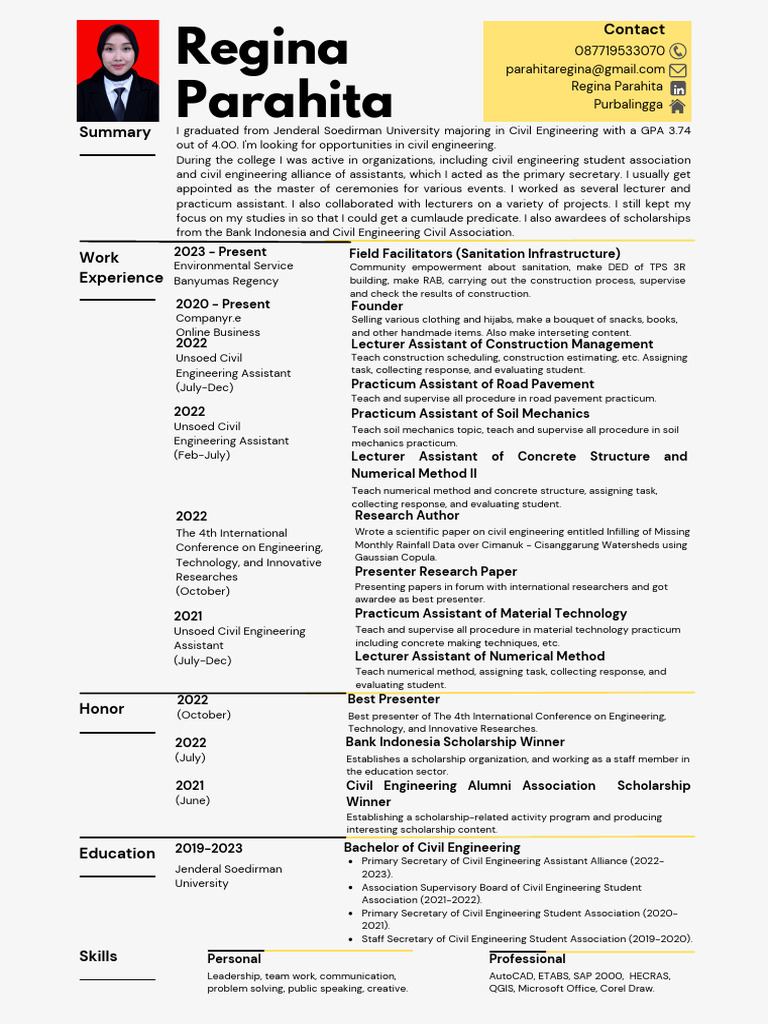 CV Regina Parahita 2023 | PDF | Engineering
