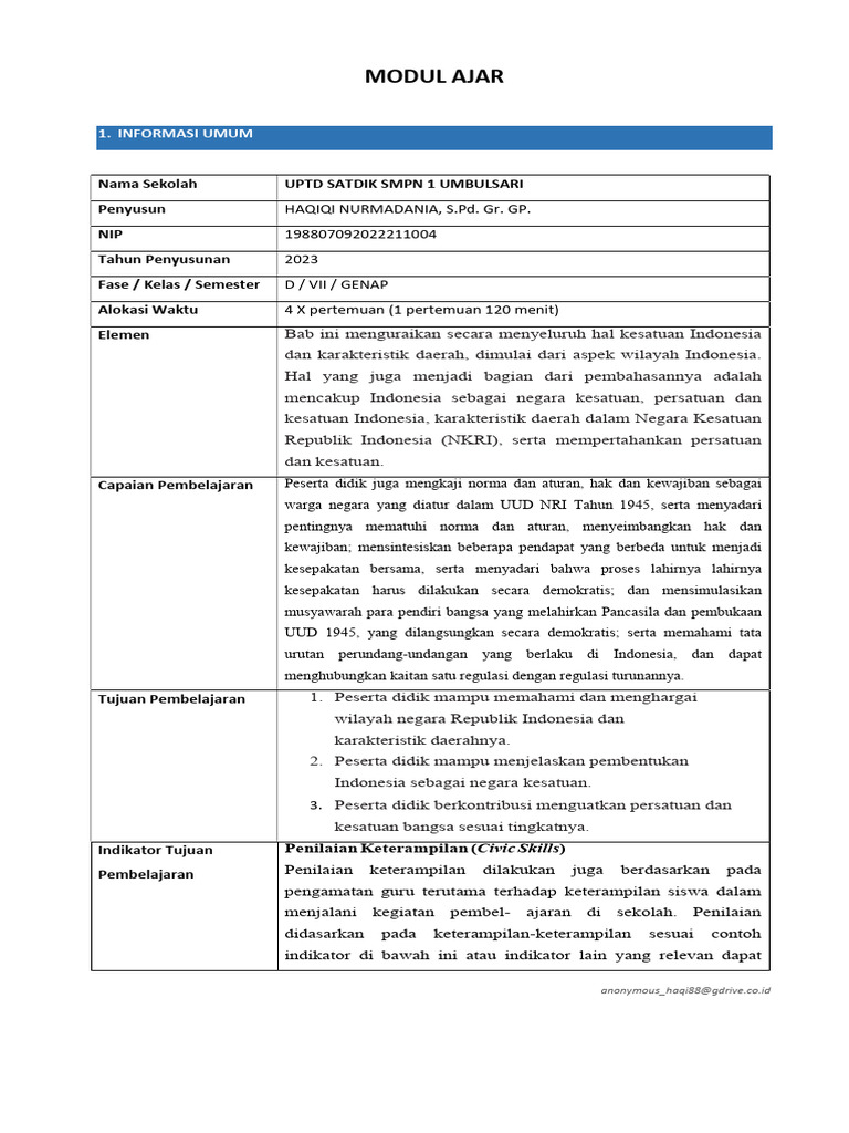 Modul Ajar Kelas 7 Kumer Bab3 Pertemuan 3 Dan 4 | PDF