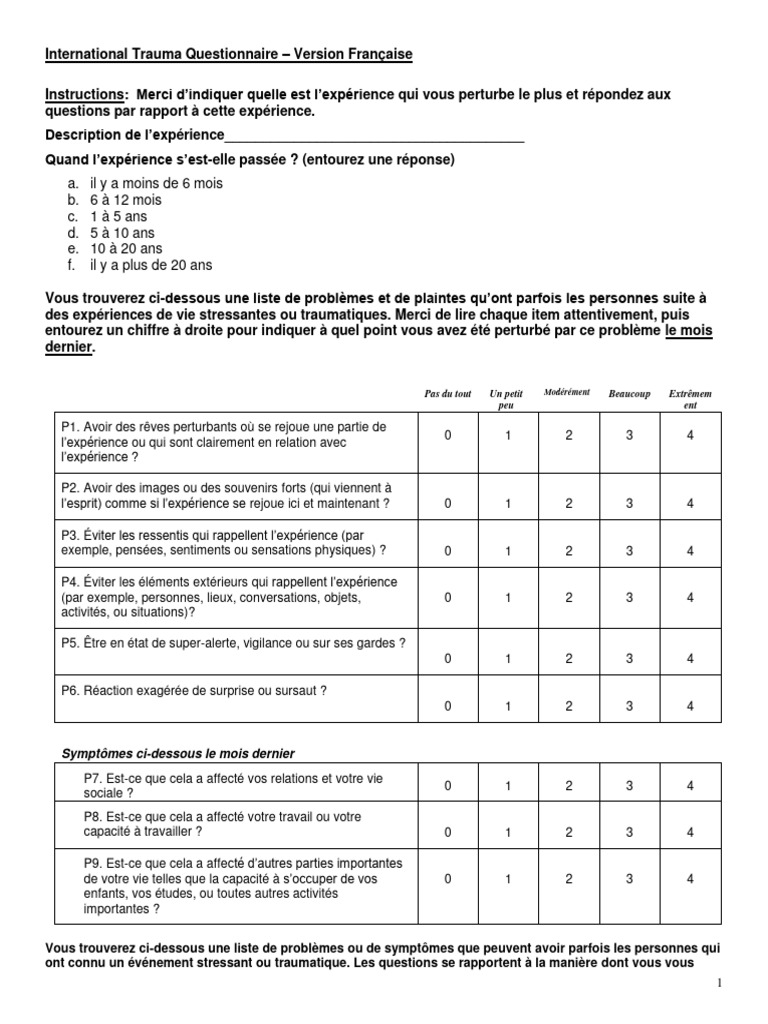 International Trauma Questionnaire - French Version | PDF