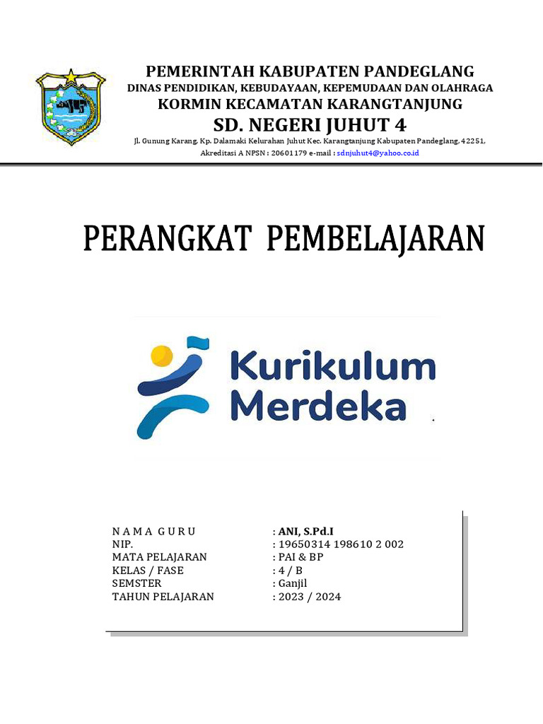 Perangkat Pembelajaran IKM PAIBP Semester I Kelas 4 | PDF | Kajian Bahasa Asing