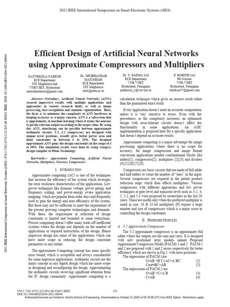 Efficient Design Of Artificial Neural Networks Using Approximate Compressors And Multipliers 8076