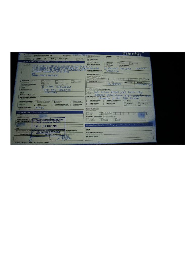 Bukti TRF Payroll MMS Mar20 | PDF