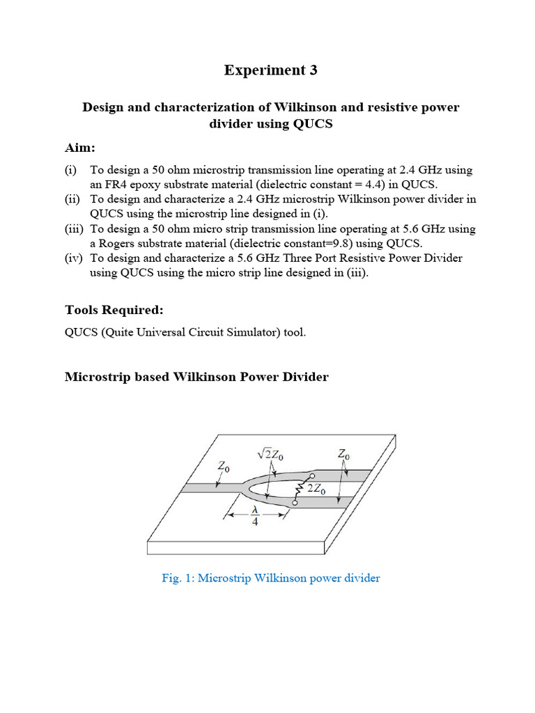 Exp3 Wilkinson and Resistive Power Divider | PDF