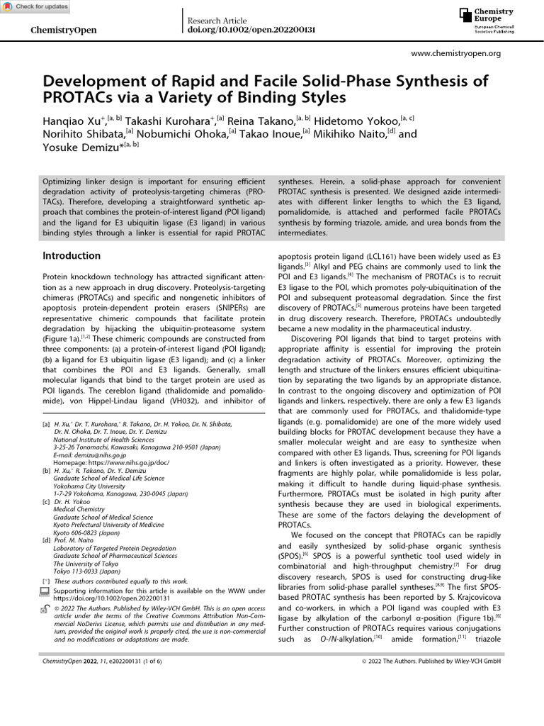 Development of Rapid and Facile Solid-Phase Synthesis of Protacs Via A ...
