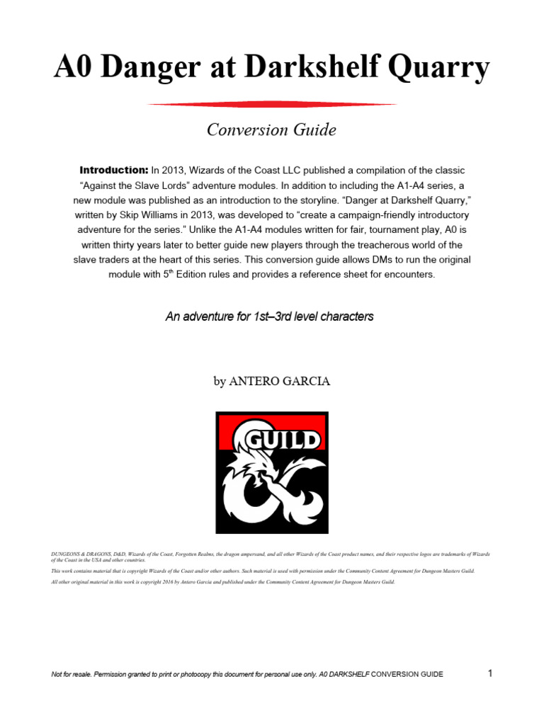 Classic_Modules_Today_A0_Danger_at_Darkshelf_Quarry | PDF | Dungeons ...