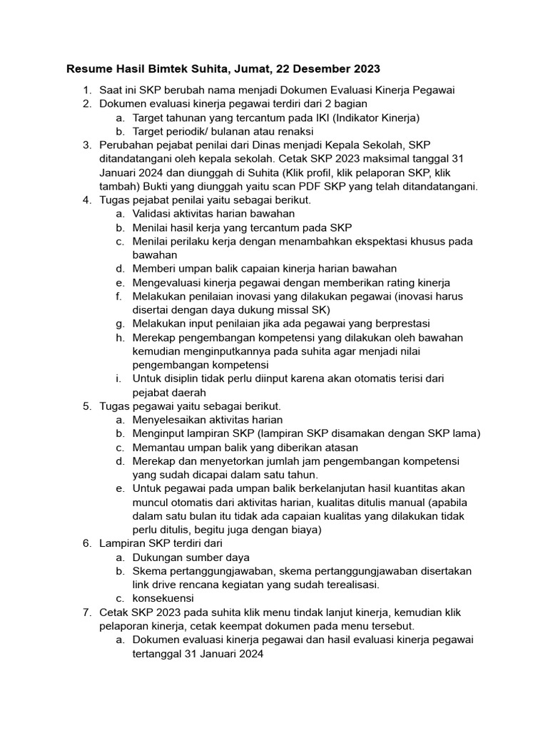 Resume Hasil Bimtek Suhita | PDF