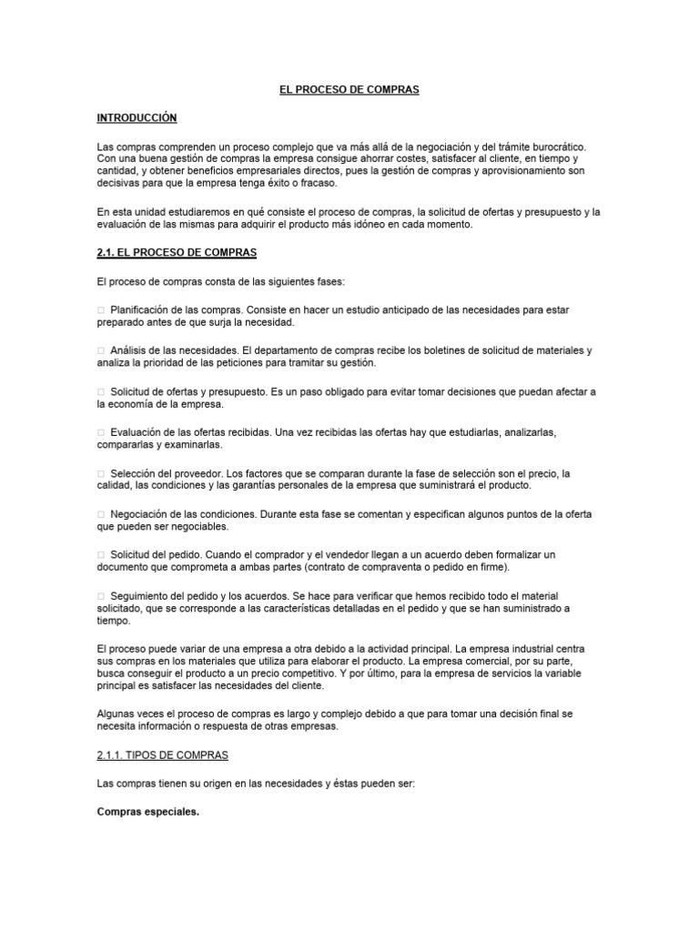 El Proceso de Compras | PDF