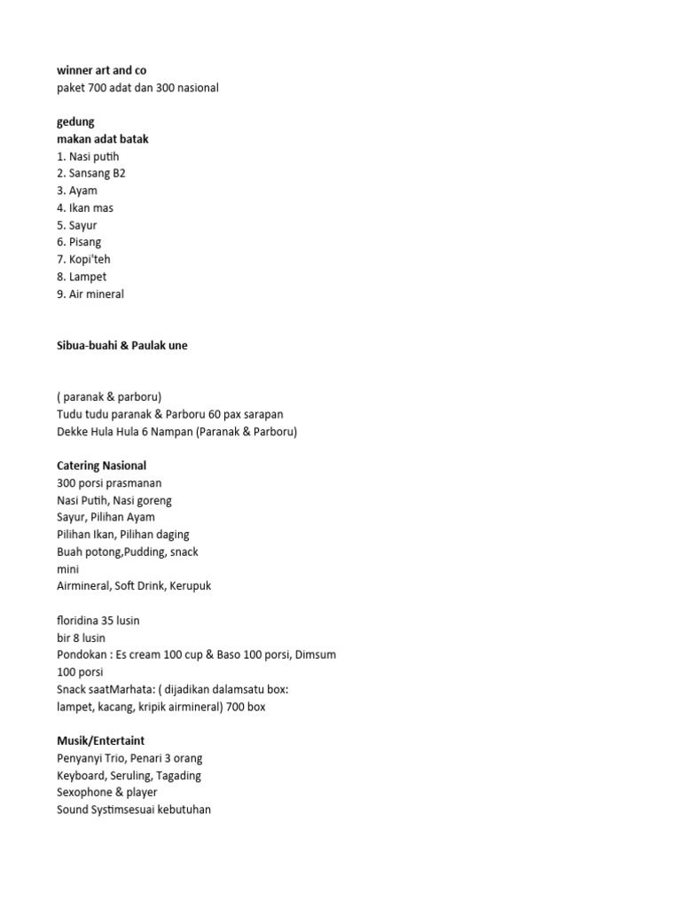 Paket Pernikahan Adat Batak | PDF