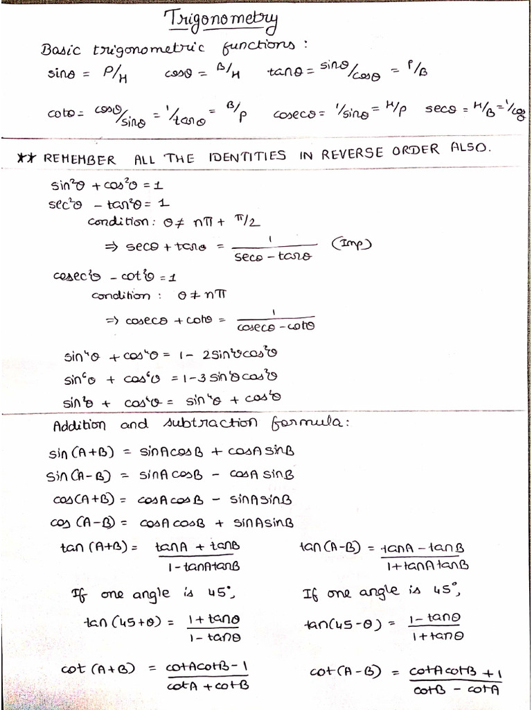 TRIGO Formula Sheet | PDF
