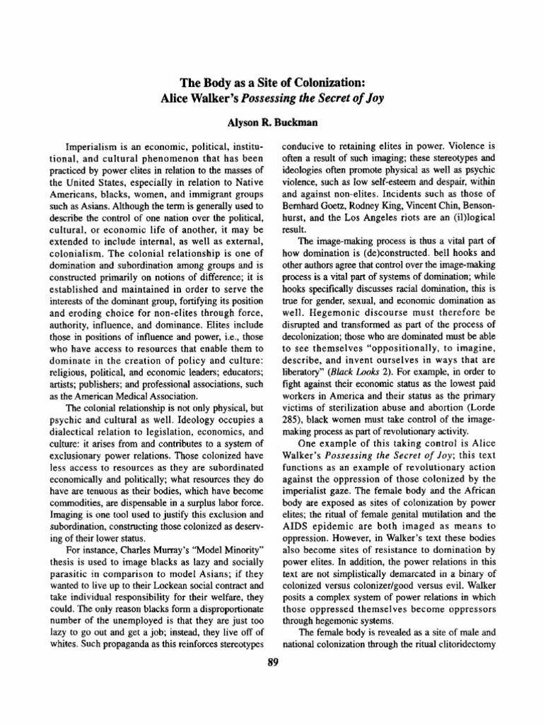 The Body A Site of Colonization: Walker's: Alice | PDF | Politics ...