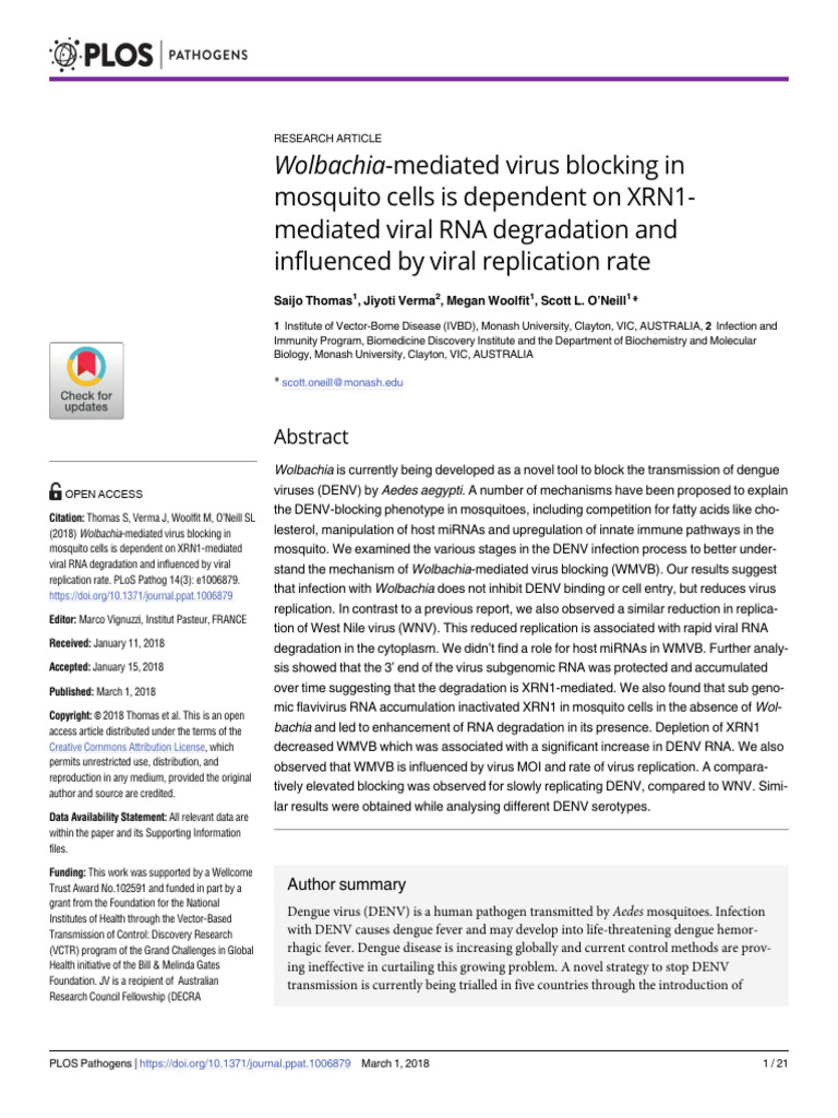 Wolbachia-Mediated Virus Blocking in | PDF