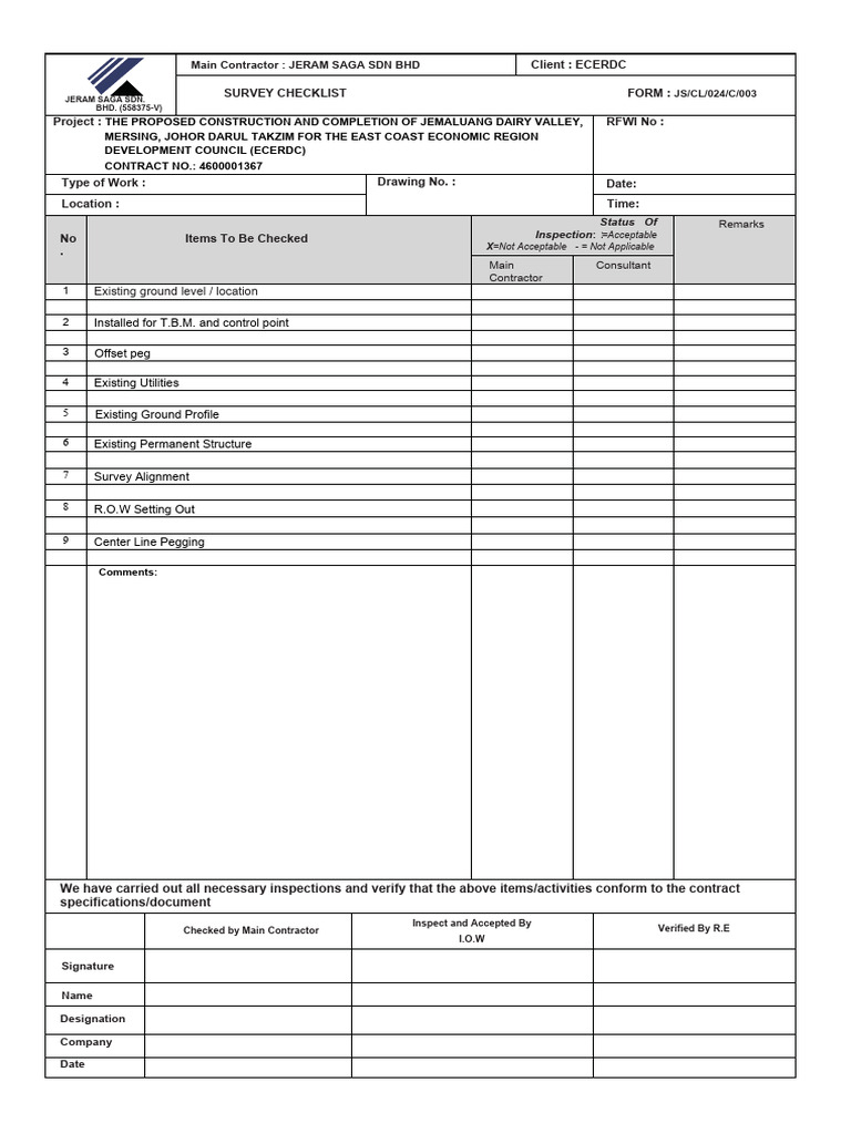 Jemaluang Dairy Valley Survey Checklist | PDF