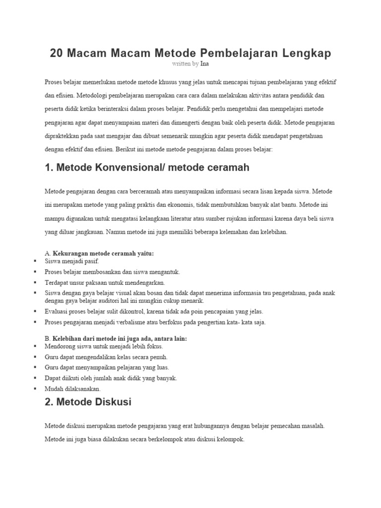 20 Macam Macam Metode Pembelajaran | PDF