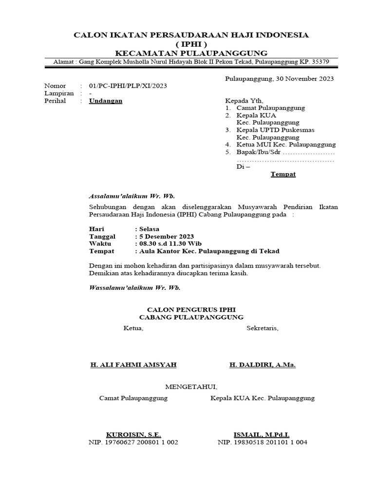 Undangan IPHI CABANG PULAUPANGGUNG | PDF | Memasak, Makanan, & Anggur