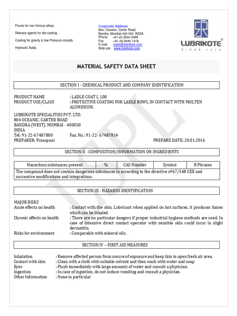 33.ladel Coate L100 | PDF | Chemical Substances | Physical Sciences