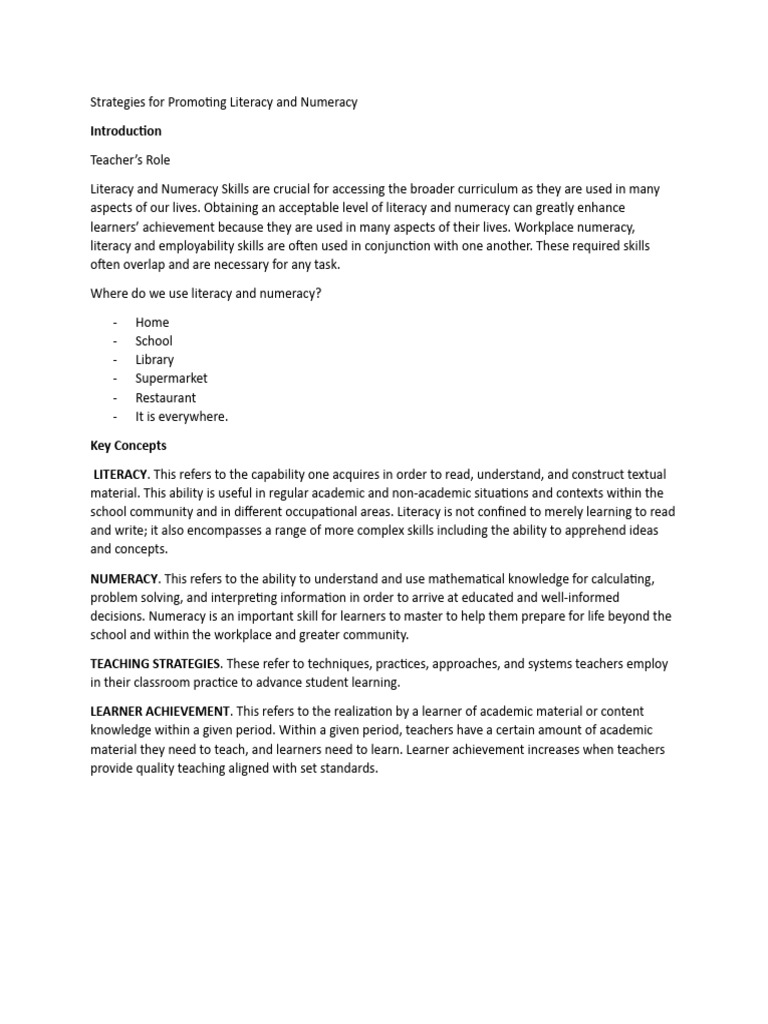Effective Strategies for Literacy & Numeracy | PDF