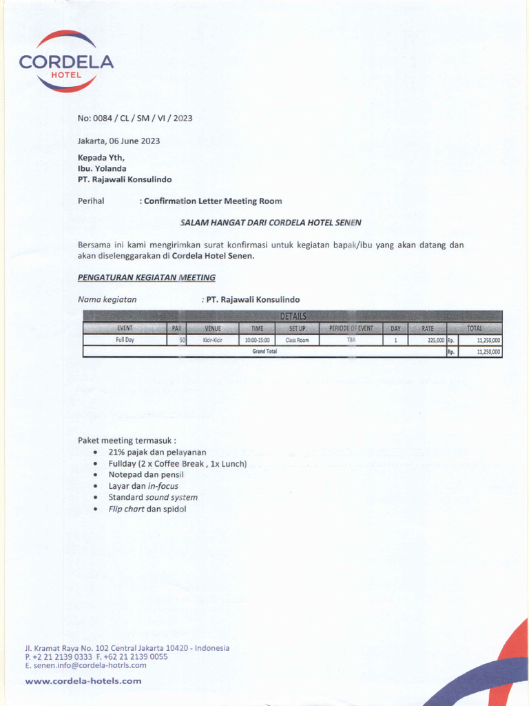 Confirmation Letter PT - Rajawaali Konsulindo | PDF