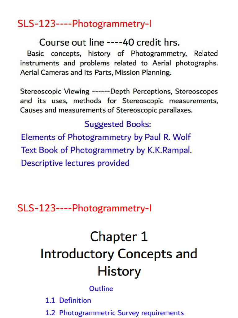 Photogrammetry Lecture 1 | PDF