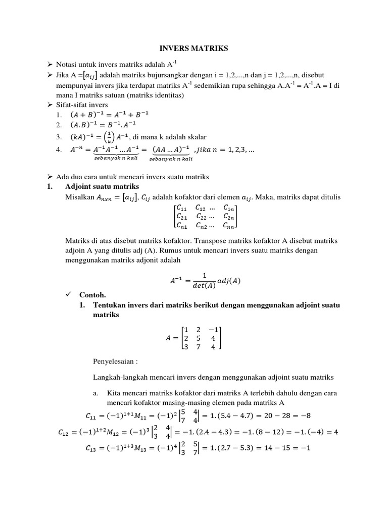 INVERS MATRIKS Dengan Adjoint Kofaktor | PDF | Metode & Bahan Ajar