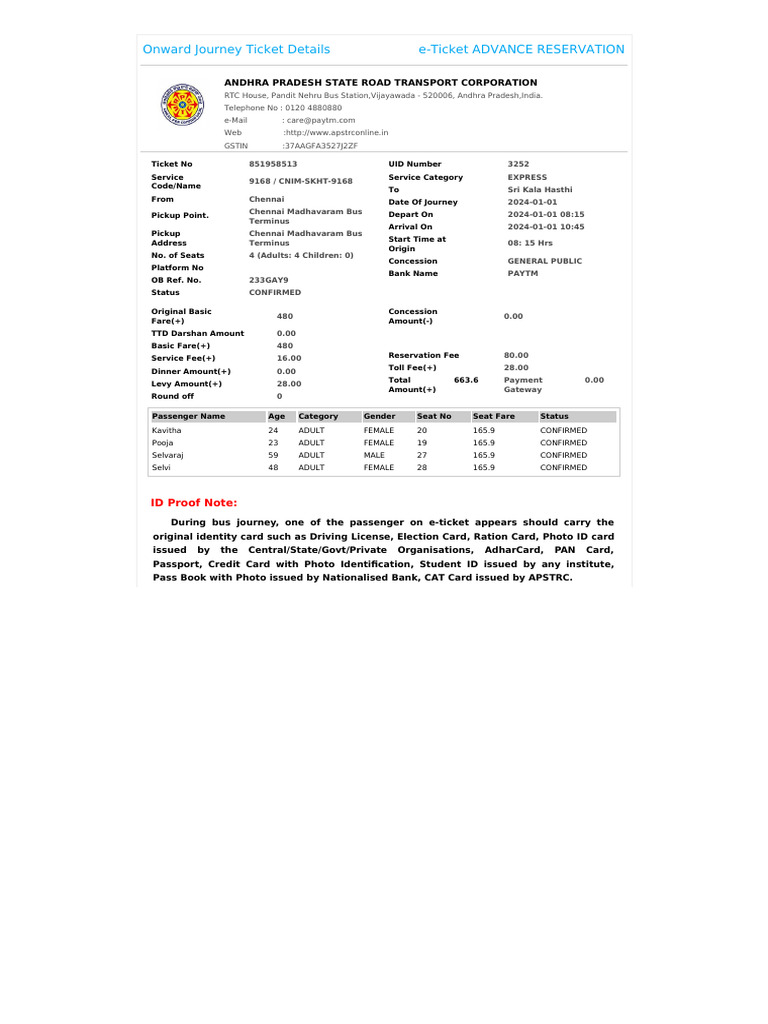 Bus Ticket Details for Travelers | PDF | Ticket (Admission) | Identity ...