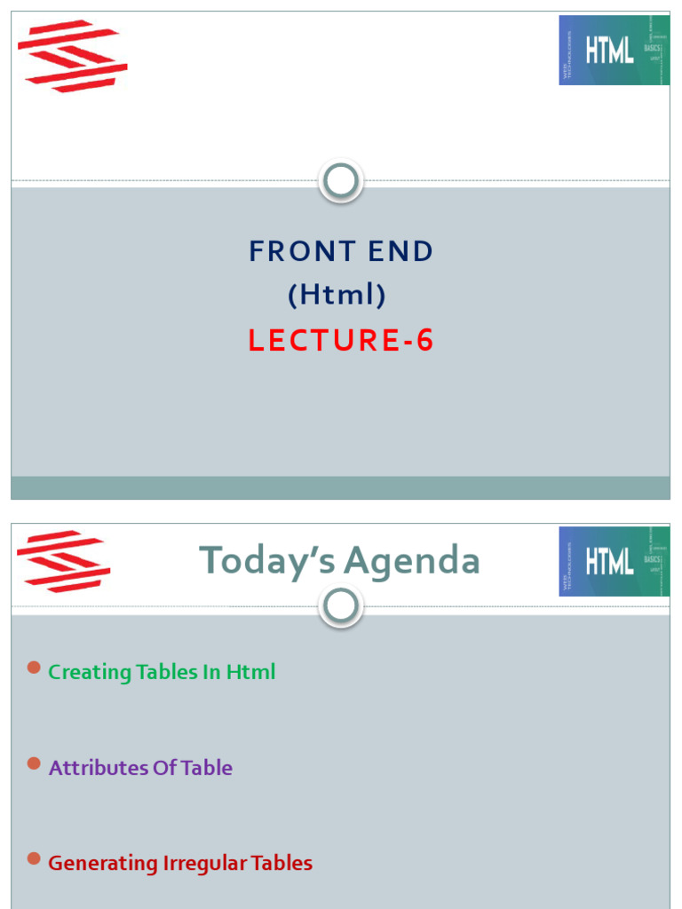 Front End Lecture 6 | PDF | Html Element | Html