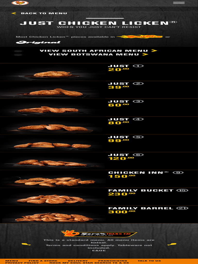 Chicken Licken Menu | PDF