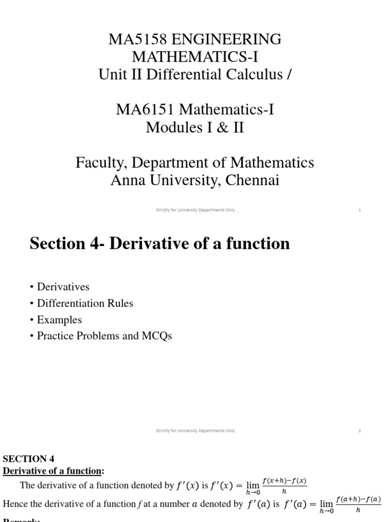Diff Calculus Section 4 Pdf Derivative Tangent
