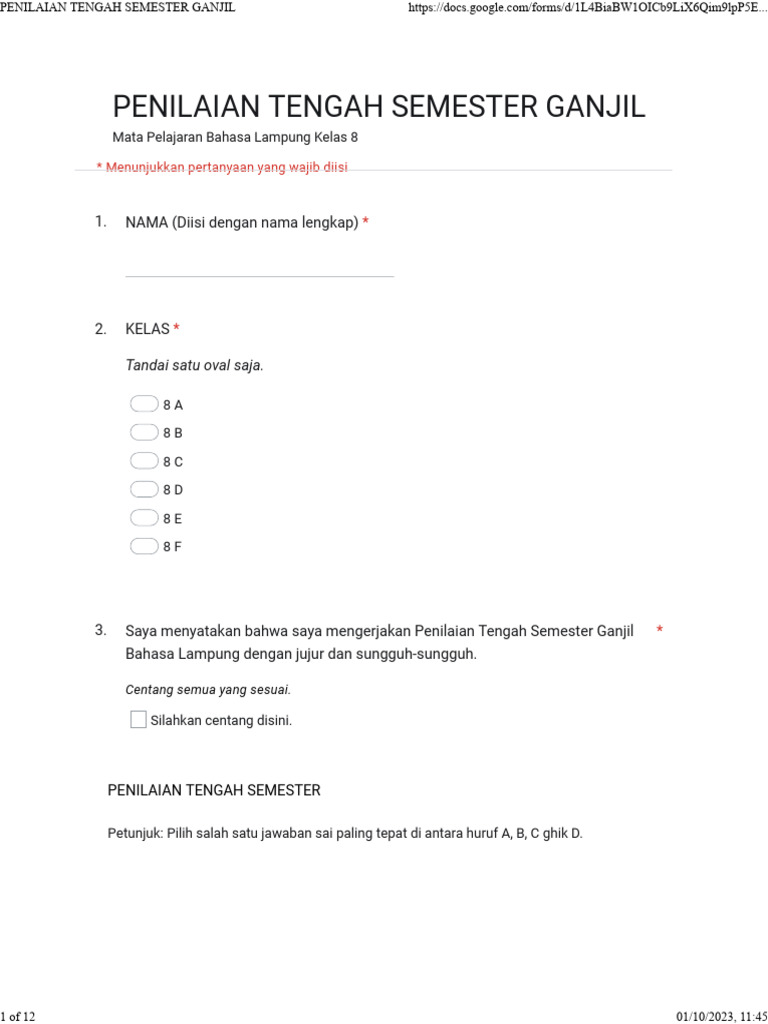 Penilaian Tengah Semester Ganjil | PDF