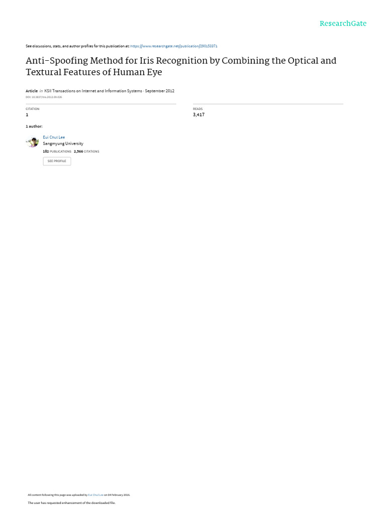 Anti-Spoofing Method For Iris Recognition | PDF | Support Vector Machine | Human Eye