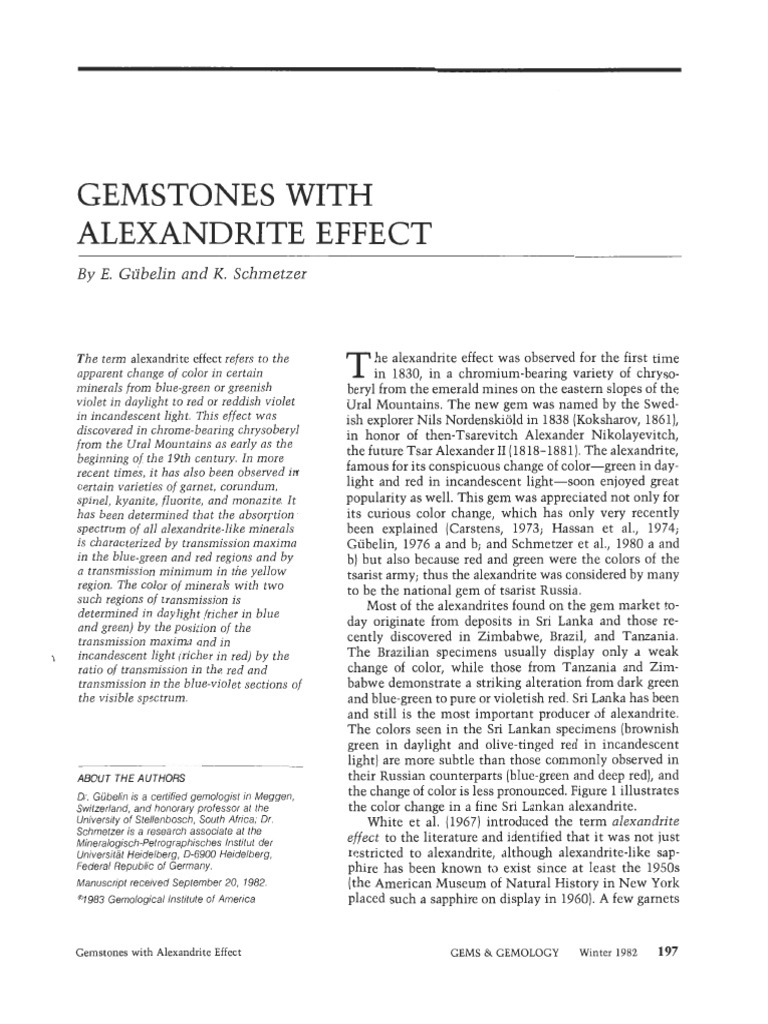 Gemstones With Alexandrite Effect | PDF | Materials | Minerals