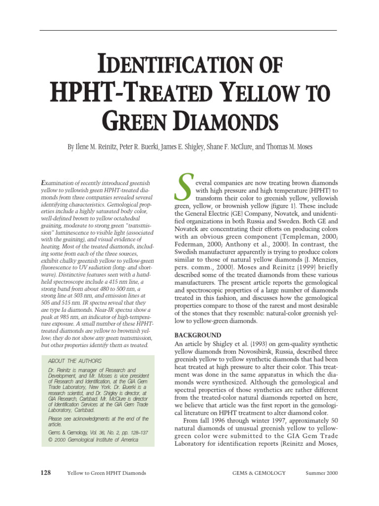 HPHT Treatment of Yellow Diamonds | PDF | Diamond | Fluorescence