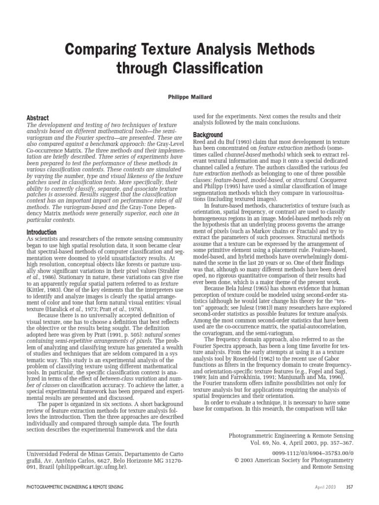 Comparing Texture Analysis Methods | PDF | Statistical Classification | Texture Mapping