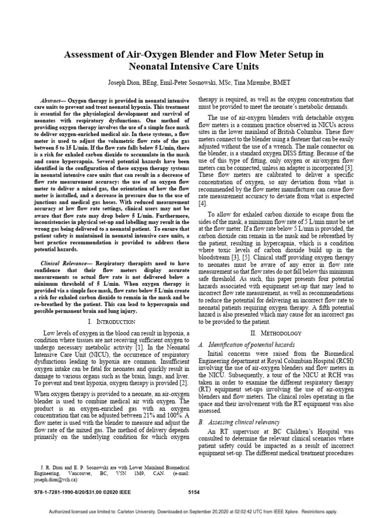 Neonatal Oxygen Therapy Safety | PDF | Flow Measurement | Hypoxia (Medical)