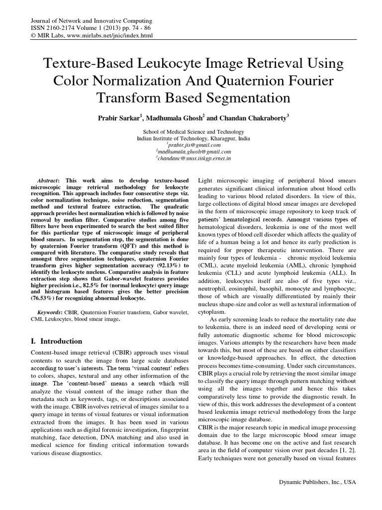 Texture-Based Leukocyte Image Retrieval Using | PDF | Mean Squared Error | Medical Imaging