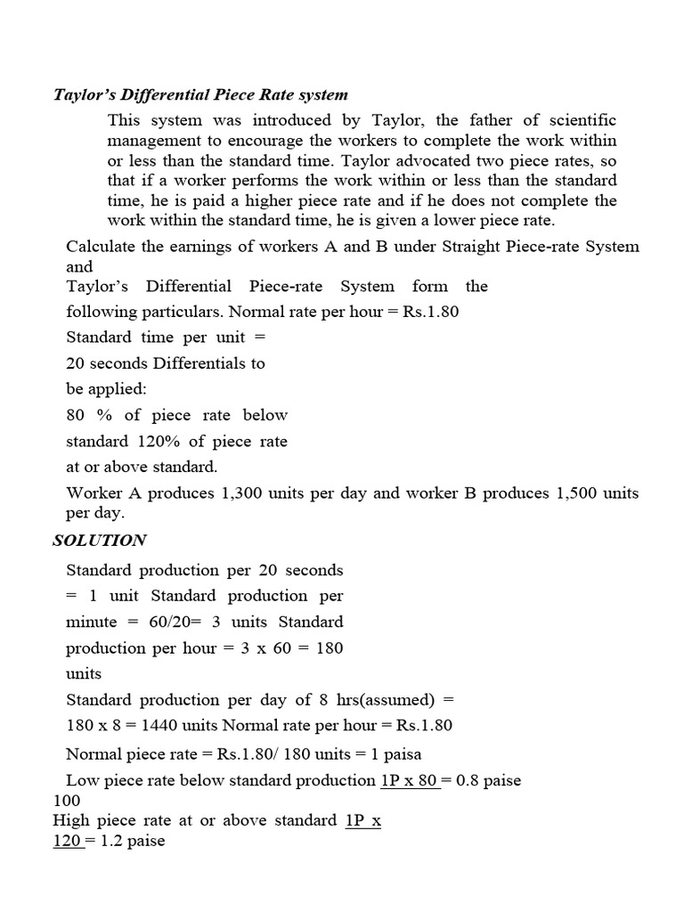 Taylor's Differential Piece Rate System | PDF