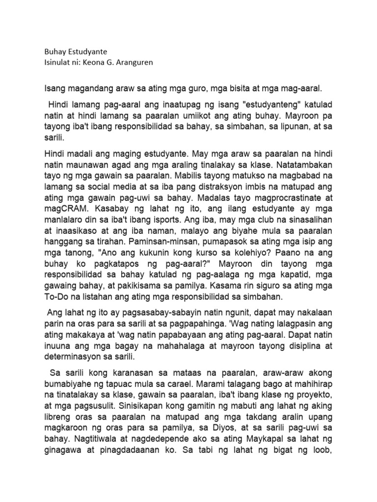 Buhay Estudyante 1 | PDF