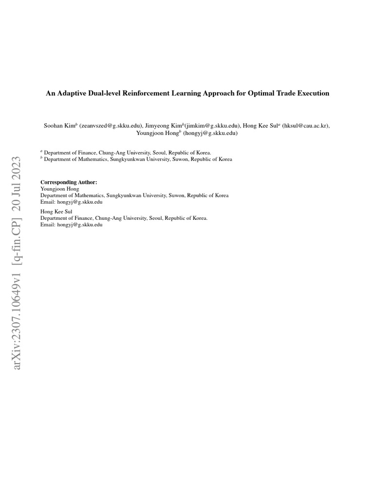 An Adaptive Dual Level Reinforcement Learning Approach For Optimal Trade Execution Pdf Order