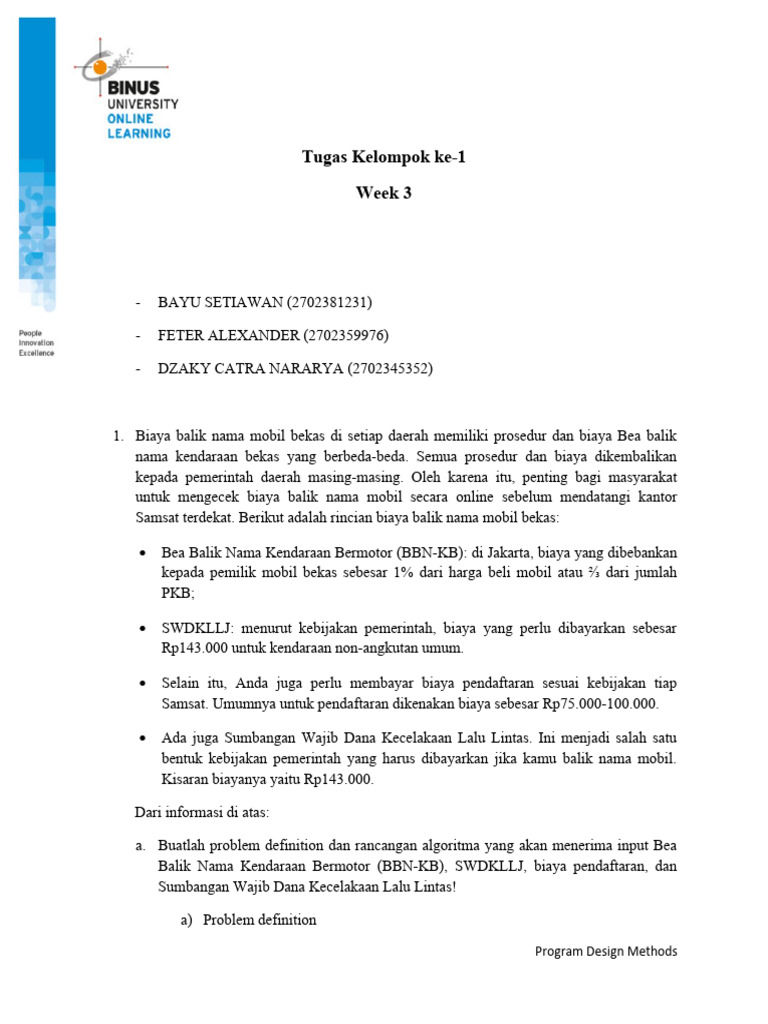 Tugas Kelompok Ke-1 Week 3: Program Design Methods | PDF