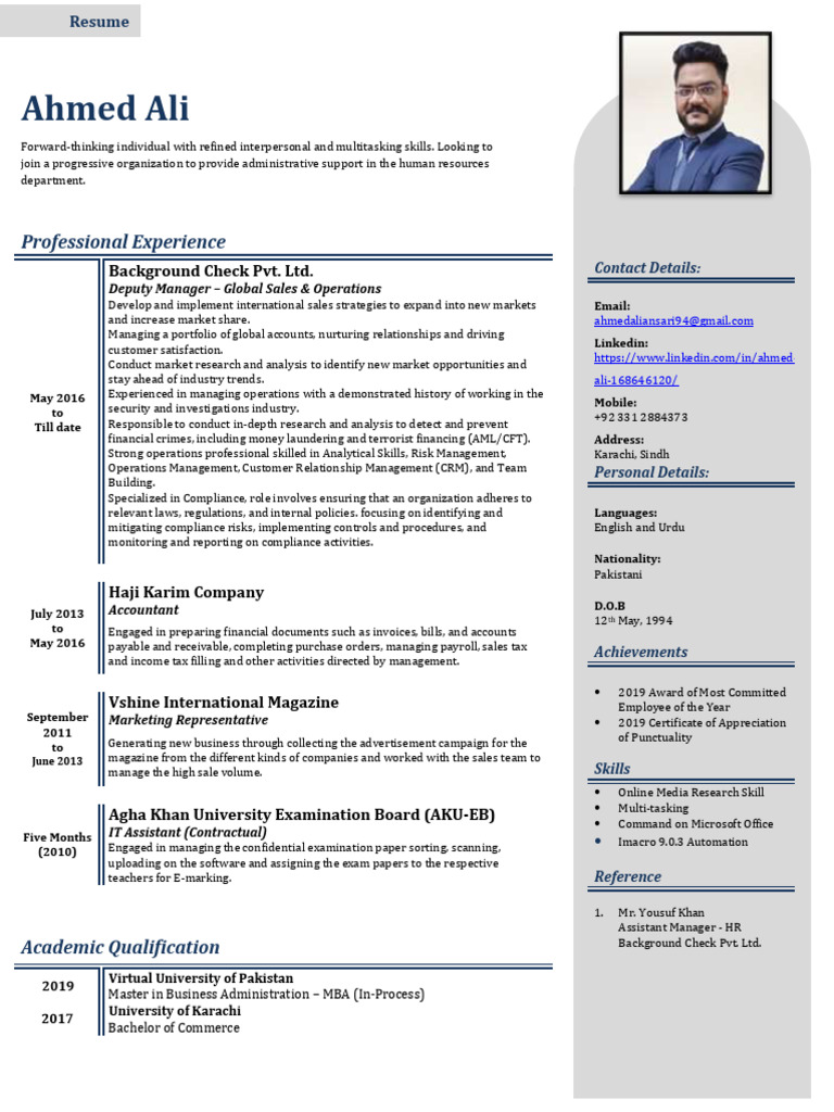 Ahmed Resume | PDF | Money Laundering | Regulatory Compliance