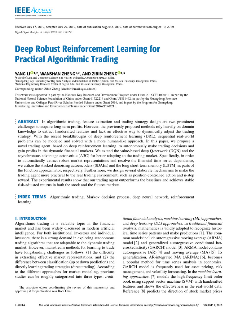 Deep Robust Reinforcement Learning For Practical Algorithmic Trading ... Deep Robust Reinforcement Learning For Practical Algorithmic Trading ...