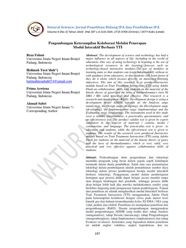 Pengembangan Keterampilan Kolaborasi Melalui Penerapan Modul Interaktif Berbasis TTI | PDF