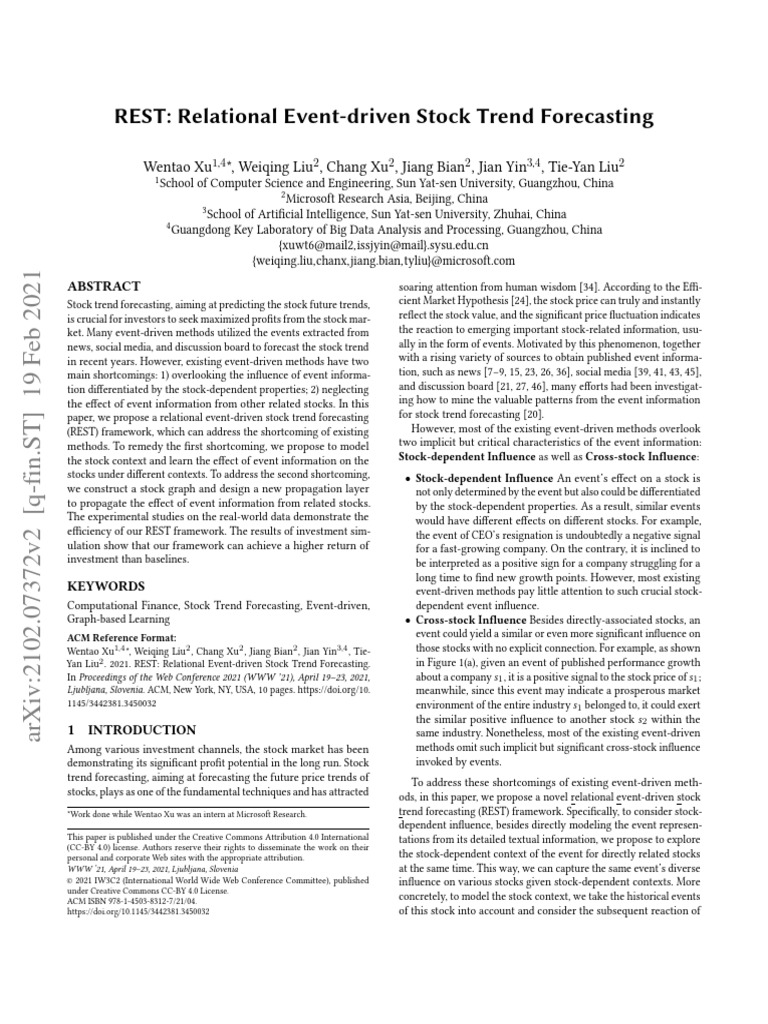 REST Relational Event-driven Stock Trend Forecasting | PDF | Technical Analysis | Time Series