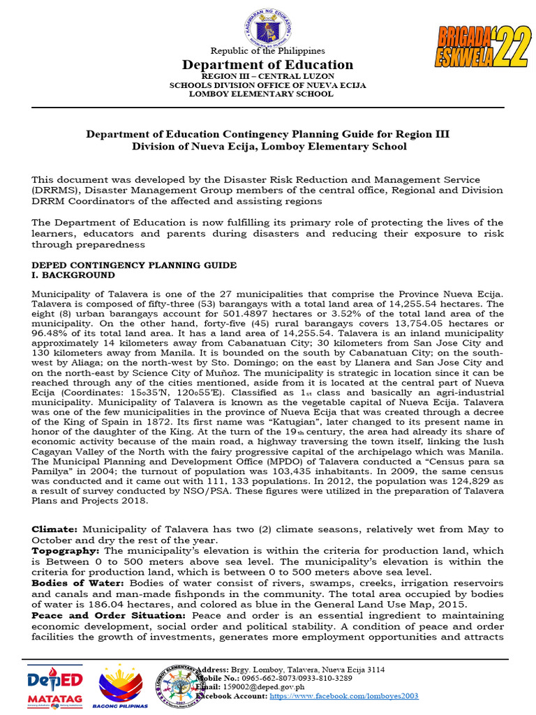 LOMBOY ES Contigency Plan 2022 2023 | PDF