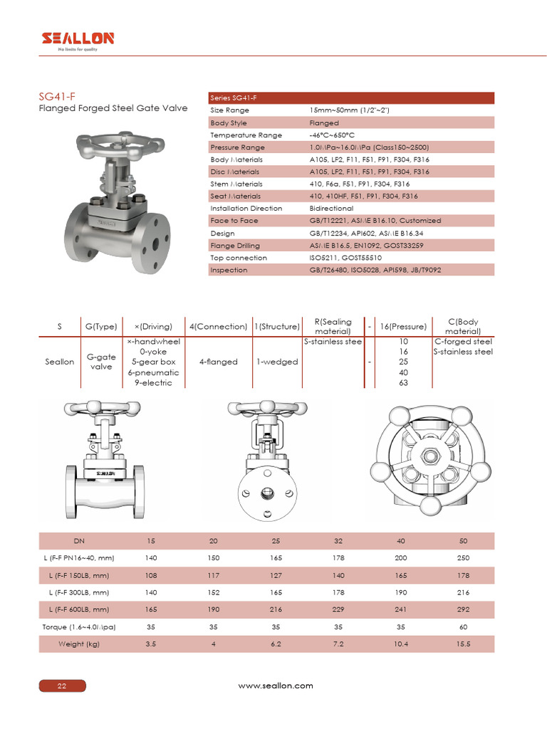 Flanged Forged Steel Gate Valve: Series SG41-F | PDF