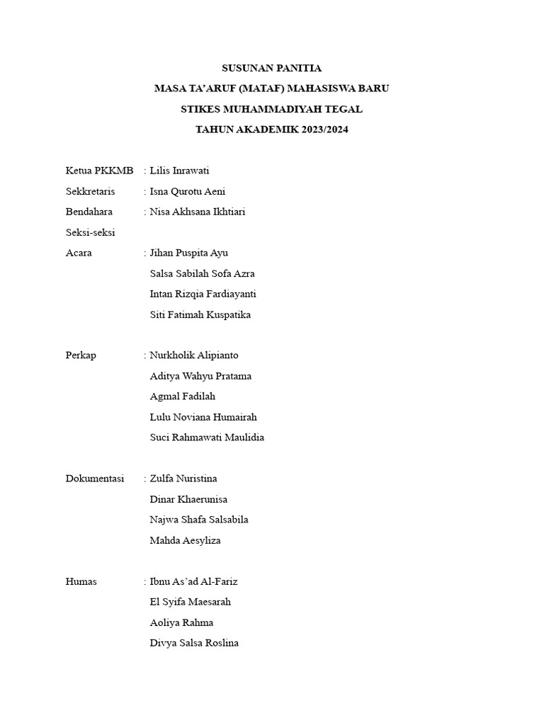 Bagan Susunan Panitia | PDF