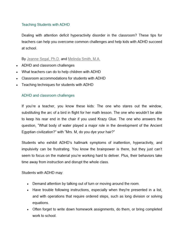 Teaching Students With ADHD | PDF | Career & Growth