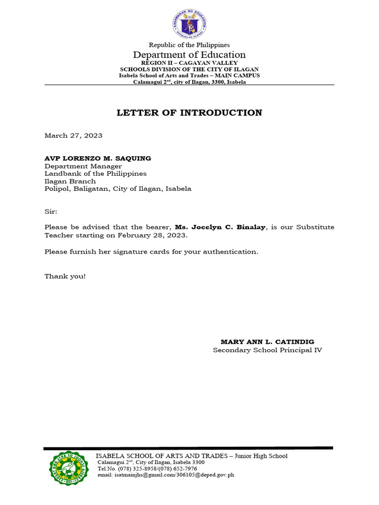 Letter of Introduction | Download Free PDF | Secondary Education | Schools