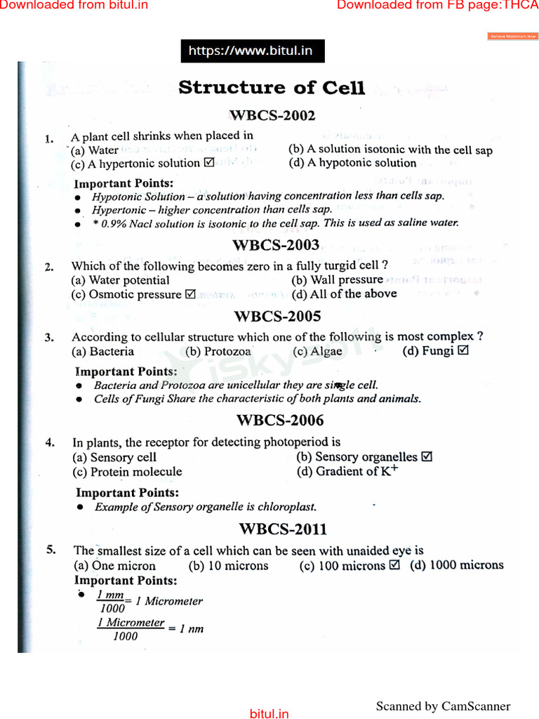 (bitul.in)WBCS Biology Preliminary Q.Paper 1999-2017 | PDF