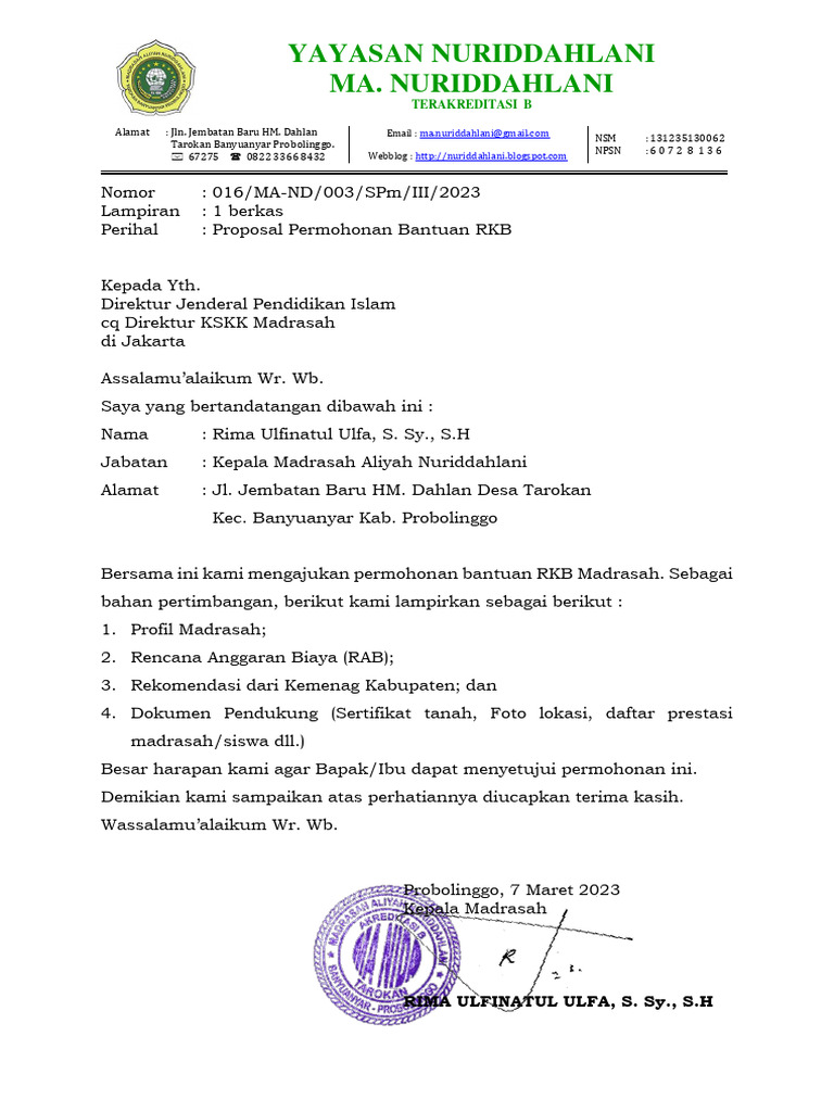 Surat Permohonan RKB | PDF