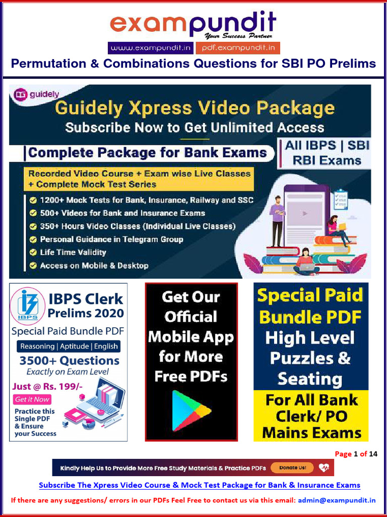 Permutation and Combination Questions Specially For Sbi Po Prelims | PDF | Consonant